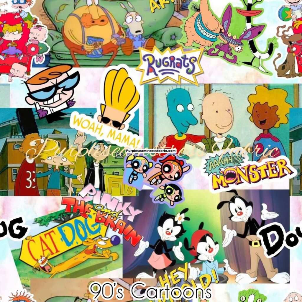 Collage 90s Cartoons – Fabric – Purpleseamstress Fabric