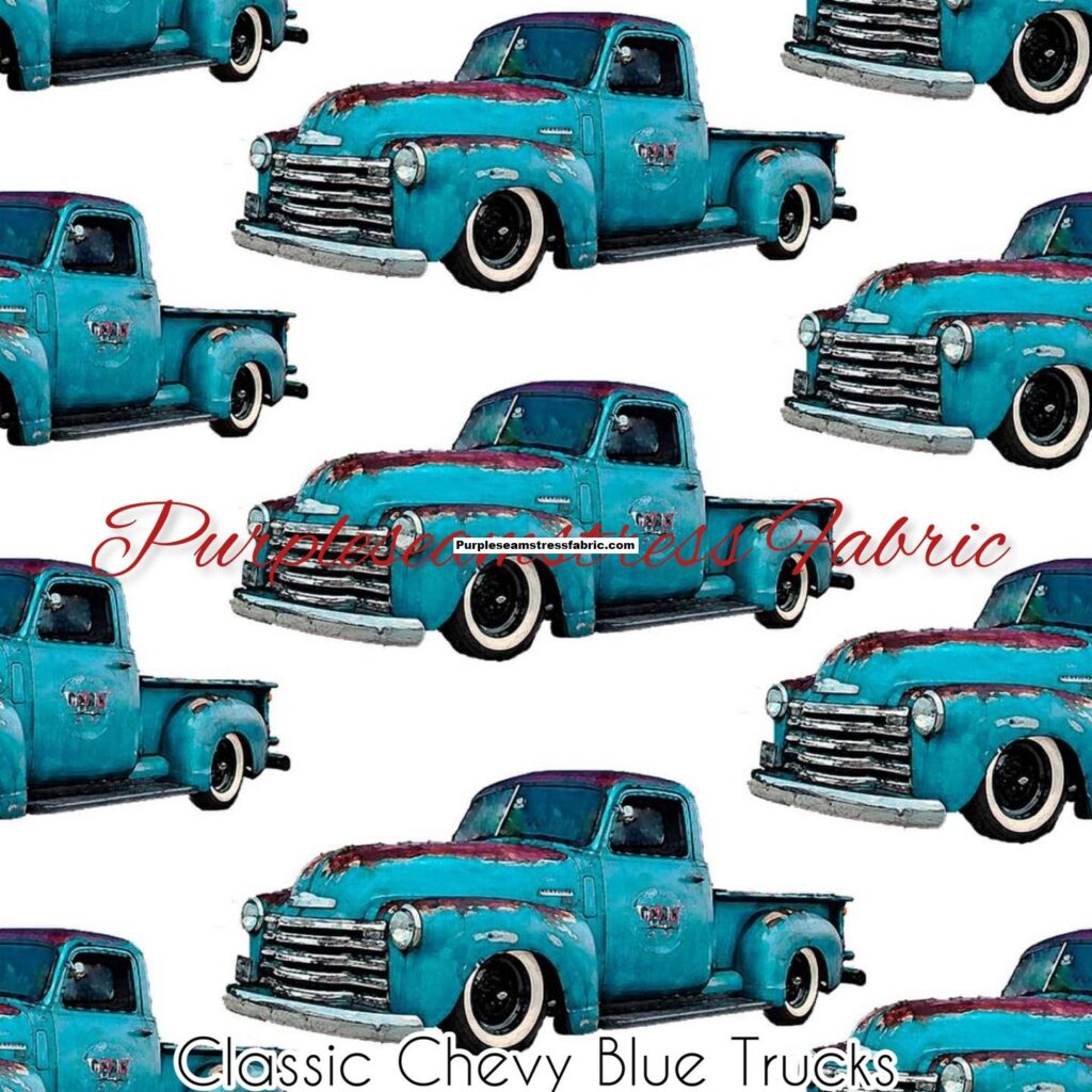 Classic Chevy Blue Trucks – Fabric – Purpleseamstress Fabric