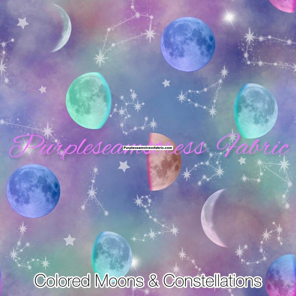 Colored Moons & Constellations – Purpleseamstress Fabric