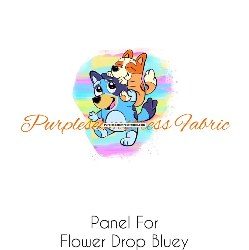Flower Drop Bluey Panel – Fabric – Purpleseamstress Fabric