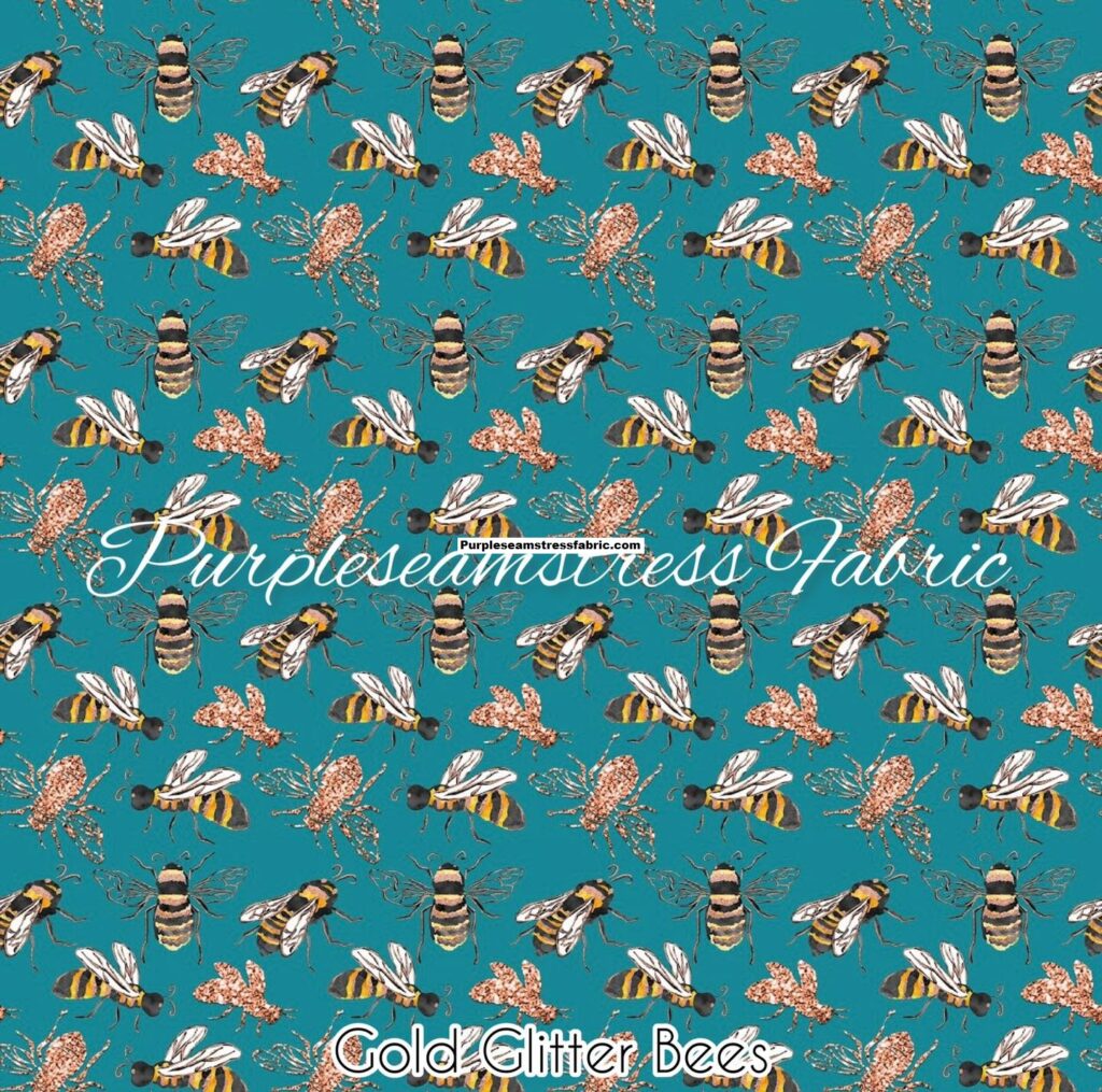 Gold Glitter Bees – Fabric – Purpleseamstress Fabric