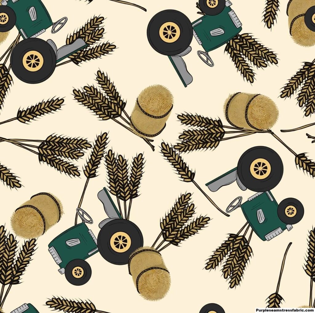 Hay Tractors on Cream – Fabric – Purpleseamstress Fabric