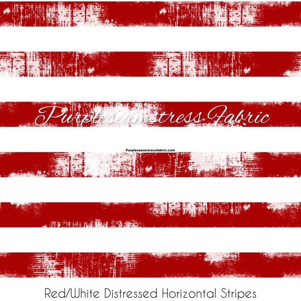 Horizontal Red/White Distressed Stripes – Fabric – Purpleseamstress Fabric