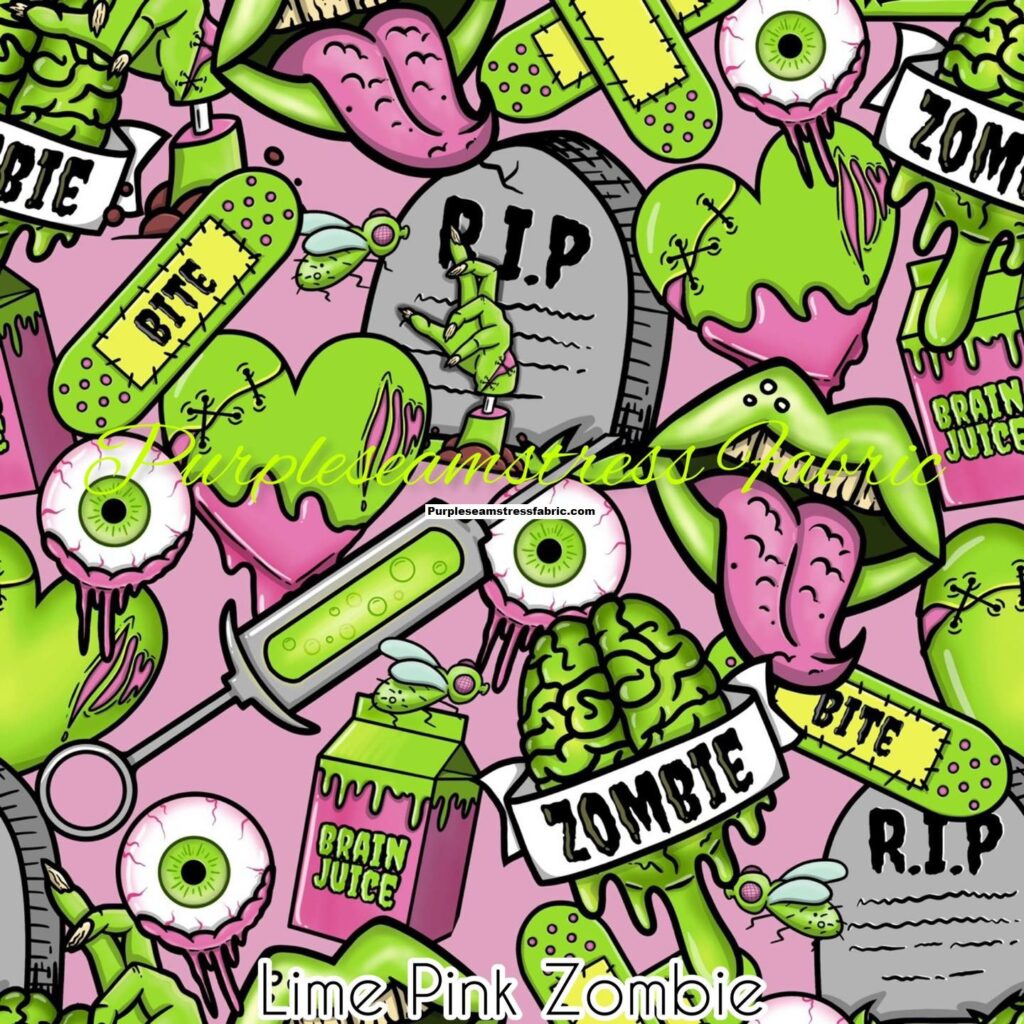 Lime Pink Zombies Cotton Lycra – Purpleseamstress Fabric