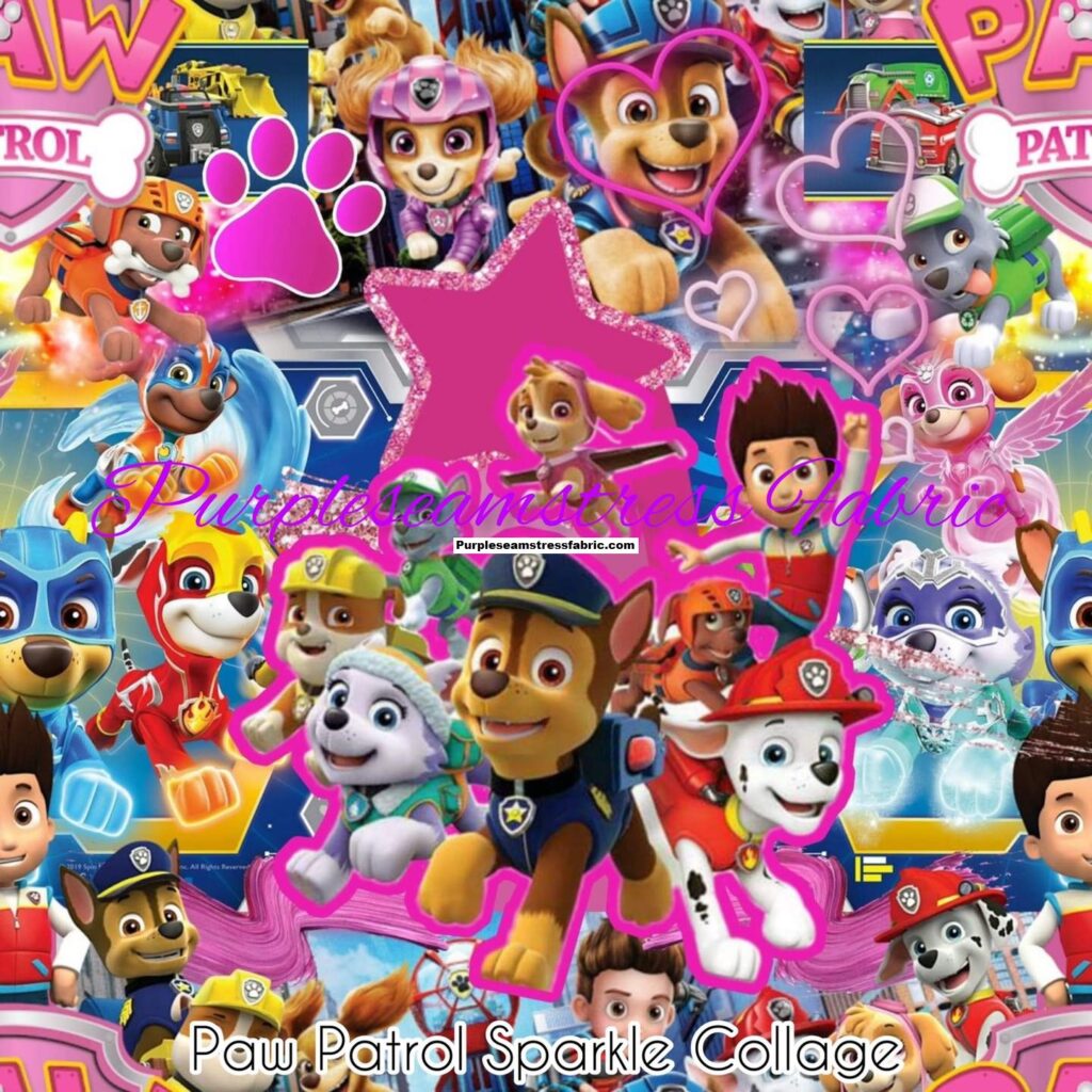 Paw Patrol Sparkle Collage – Fabric – Purpleseamstress Fabric