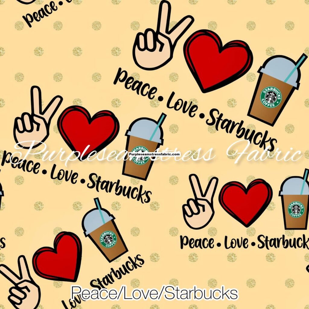 Peace/Love/Starbucks – Fabric – Purpleseamstress Fabric