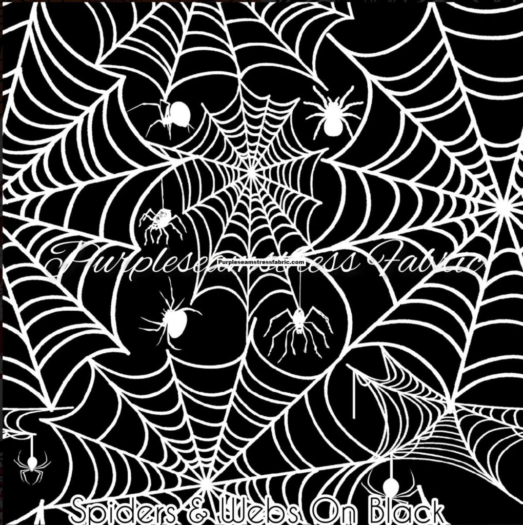Spiders & Webs on Black – Purpleseamstress Fabric