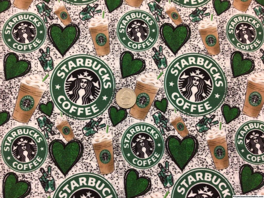 Starbucks Green Glitter Hearts – Fabric – Purpleseamstress Fabric