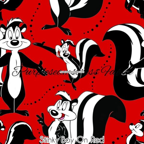Stinky Boy on Red Cotton Lycra – Purpleseamstress Fabric