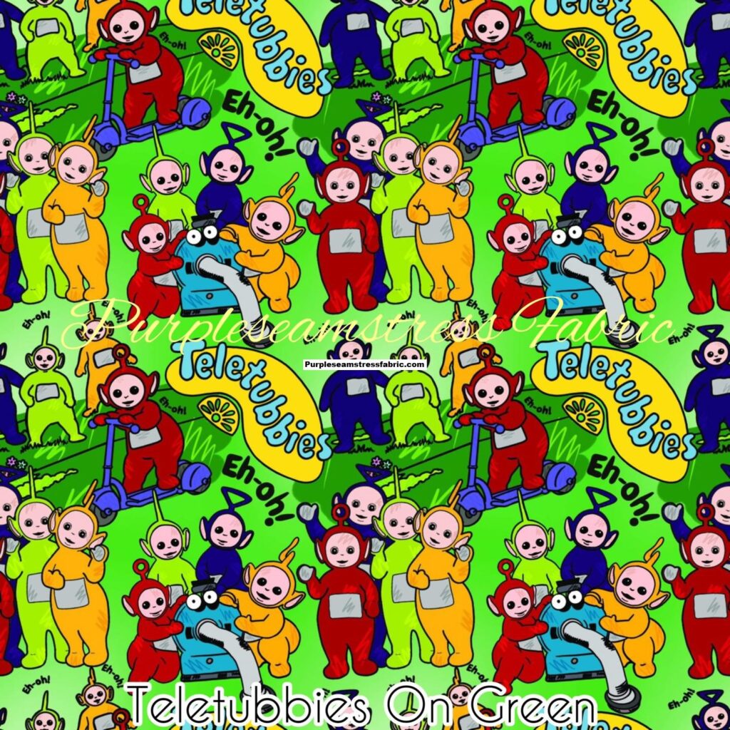 Tubbies on Green – Purpleseamstress Fabric
