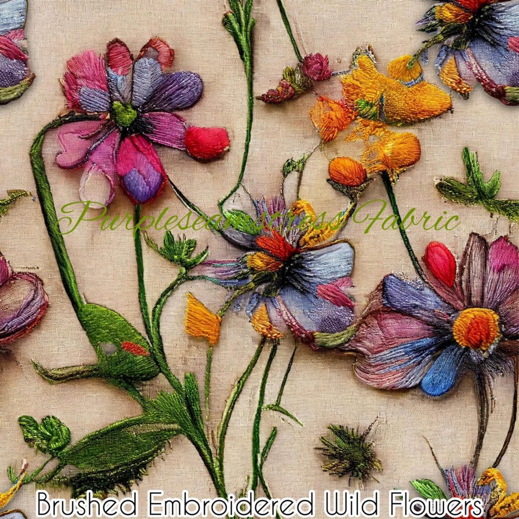 Faux Brushed Embroidered Wild Flowers – Fabric – Purpleseamstress Fabric