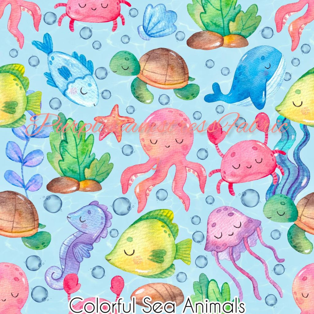 Colorful Sea Animals – Fabric – Purpleseamstress Fabric