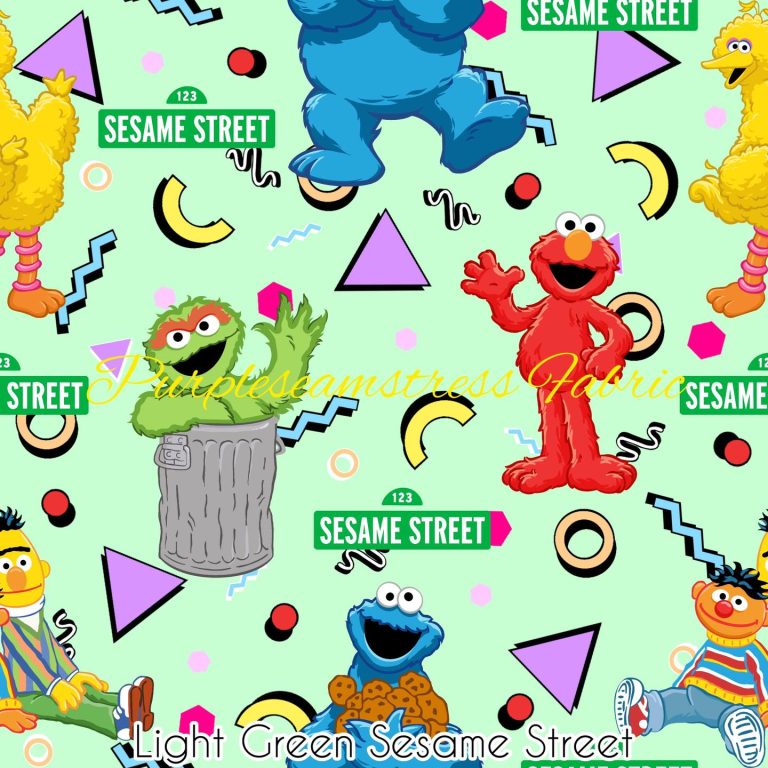 Light Green Sesame Street – Fabric – Purpleseamstress Fabric