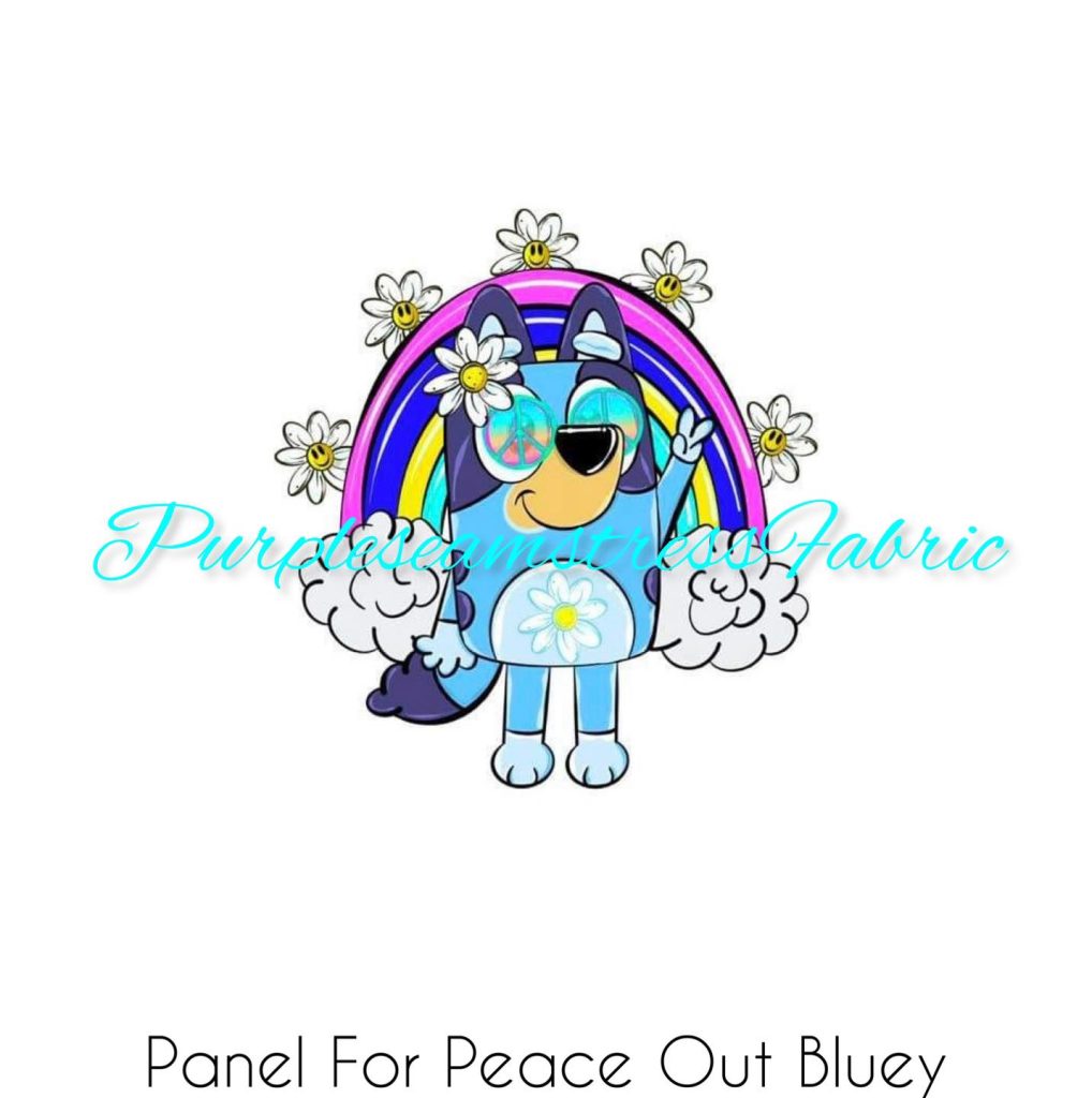 Peace Out Bluey Panel – Fabric – Purpleseamstress Fabric