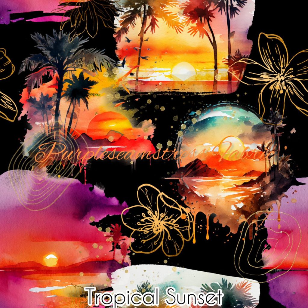 Black Tropical Sunset – Fabric – Purpleseamstress Fabric