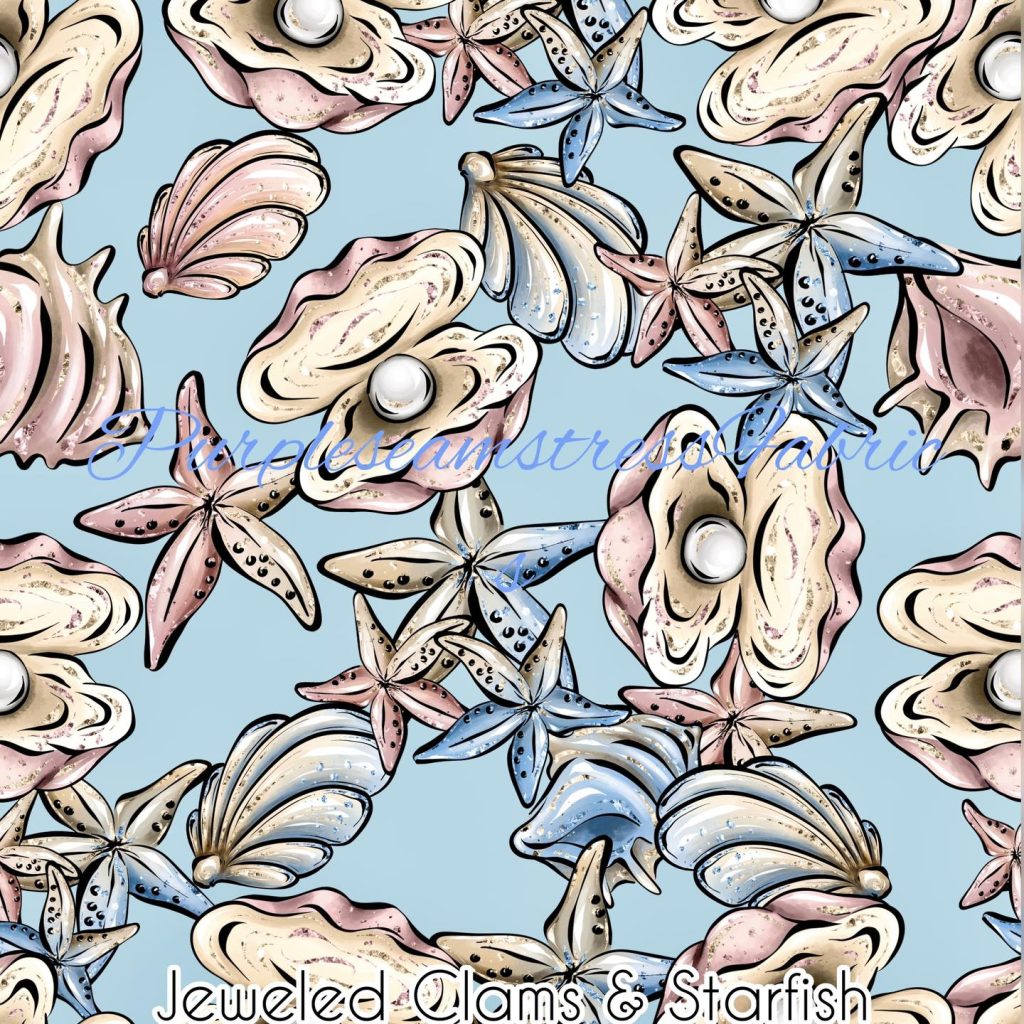 Jeweled Clams & Starfish Cotton Lycra – Purpleseamstress Fabric
