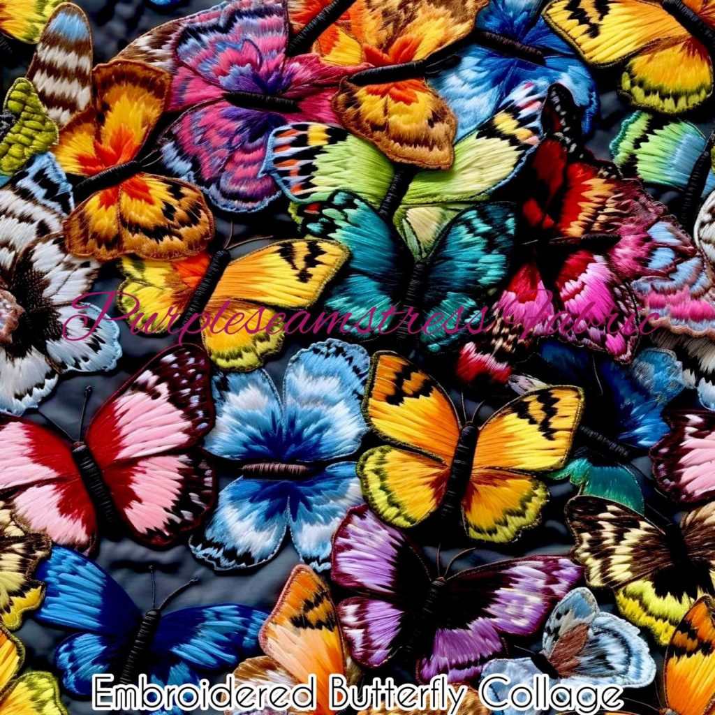 Faux Embroidered Butterfly Collage – Purpleseamstress Fabric