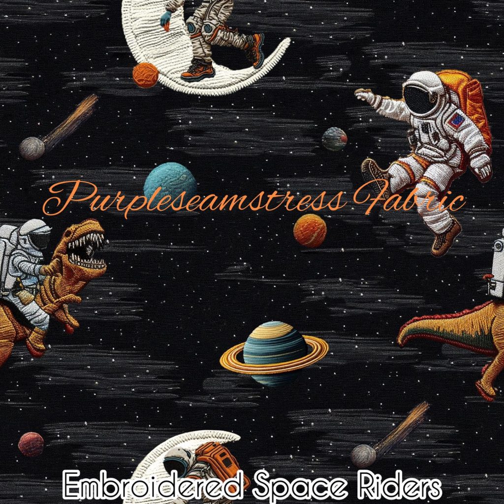 Faux Embroidered Space Riders – Purpleseamstress Fabric