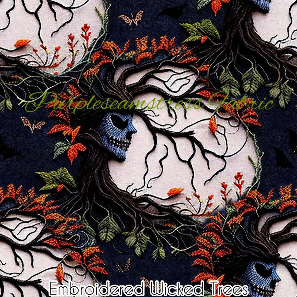 Faux Embroidered Wicked Trees – Purpleseamstress Fabric