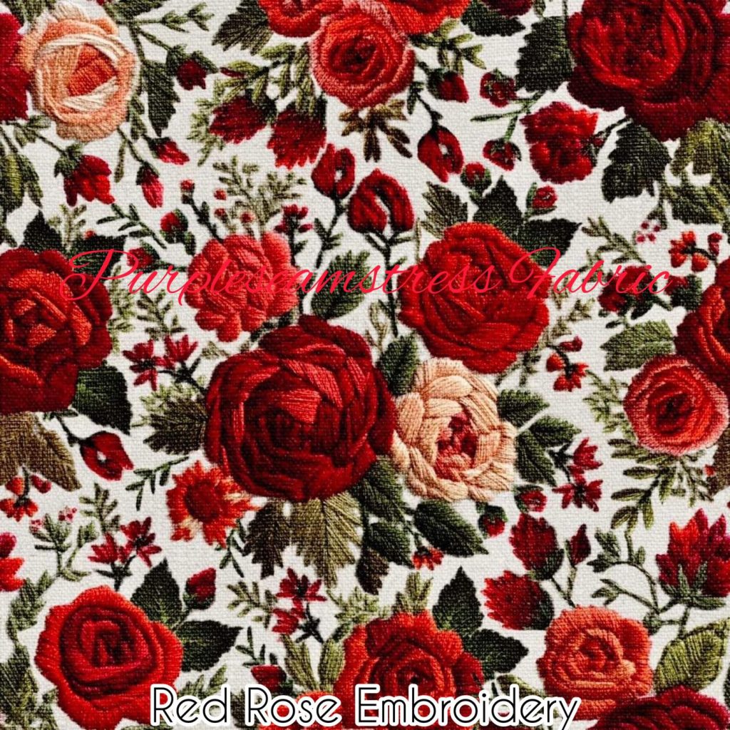 Faux Red Rose Embroidery – Fabric – Purpleseamstress Fabric