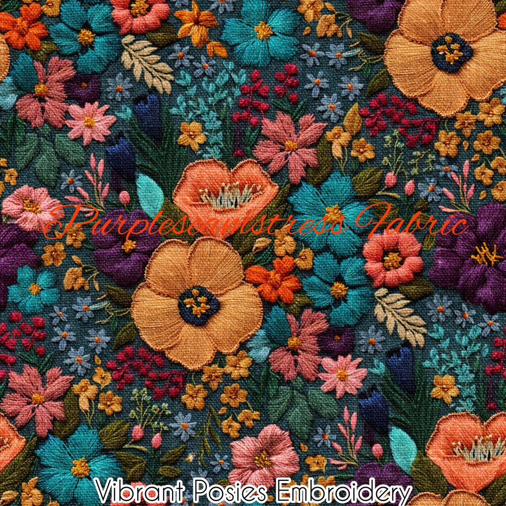 Faux Vibrant Posies Embroidery – Purpleseamstress Fabric