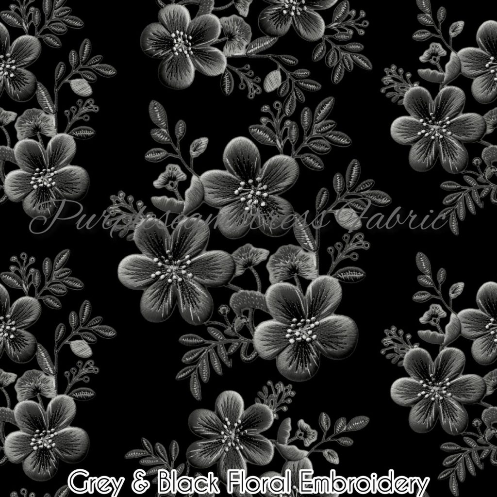 Faux Grey & Black Floral Embroidery – Purpleseamstress Fabric
