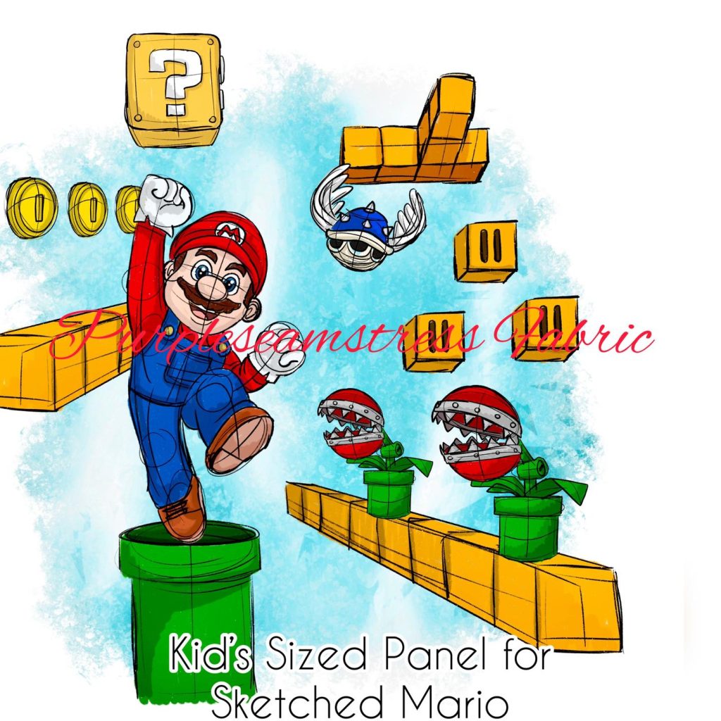 Kid Sized Sketched Mario Panel – Purpleseamstress Fabric