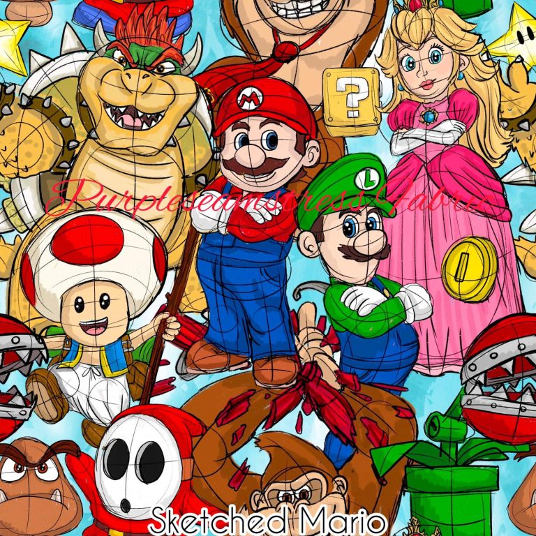 Sketched Mario – Purpleseamstress Fabric