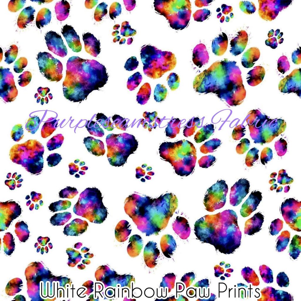 White Rainbow Paw Prints – Purpleseamstress Fabric