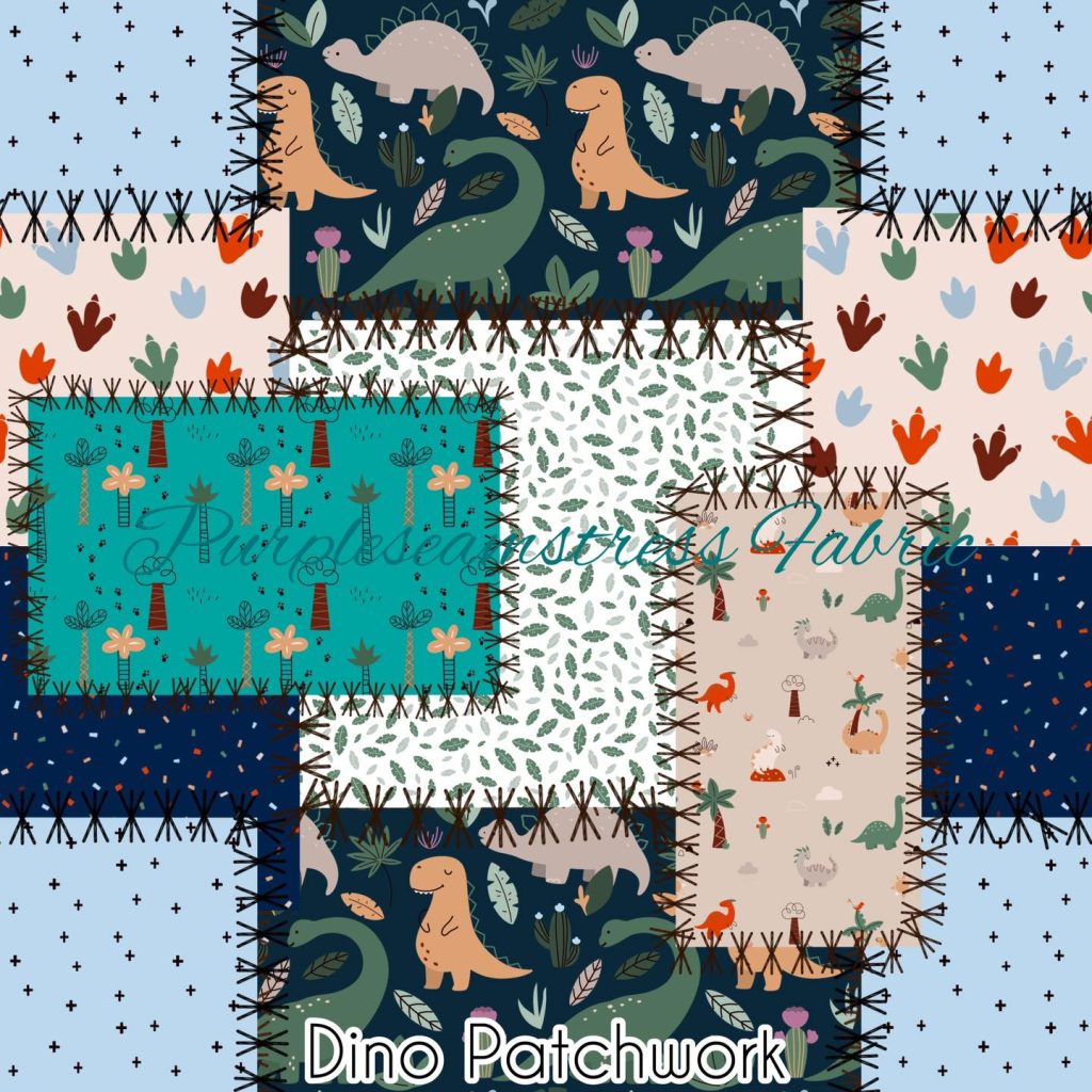 Dino Patchwork – Fabric – Purpleseamstress Fabric