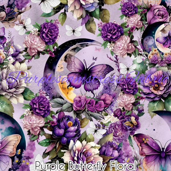 Purple Butterfly Floral – Fabric – Purpleseamstress Fabric