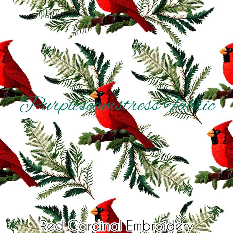 Faux Red Cardinal Embroidery – Fabric – Purpleseamstress Fabric
