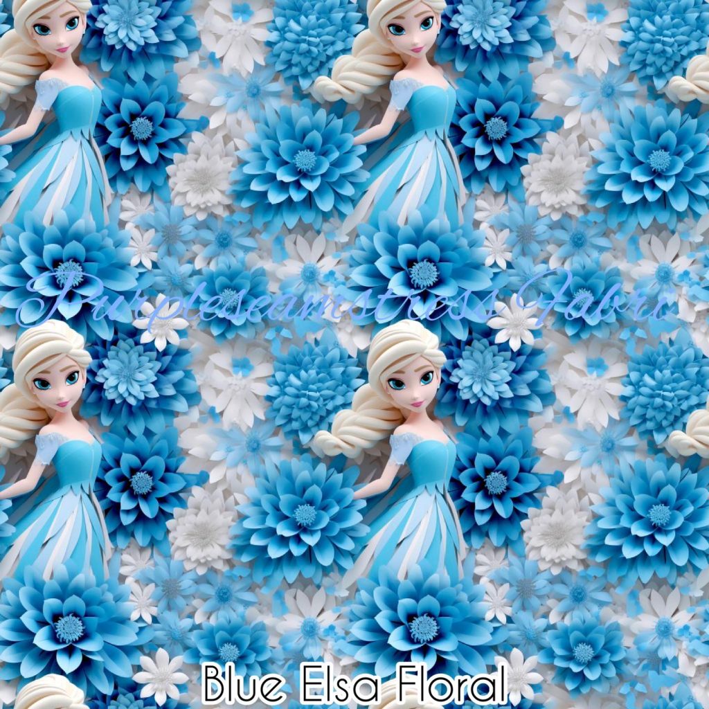 Faux Blue Elsa Floral – Fabric – Purpleseamstress Fabric