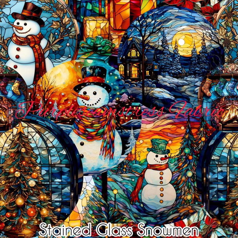 Stained Glass Snowmen – Purpleseamstress Fabric