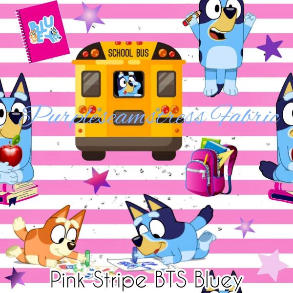 Pink Stripe Back To School Bluey – Fabric – Purpleseamstress Fabric