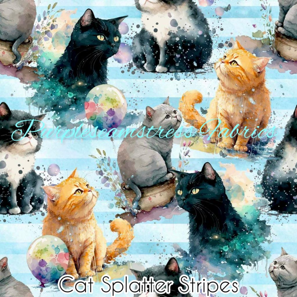 Cat Splatter Stripes – Fabric – Purpleseamstress Fabric