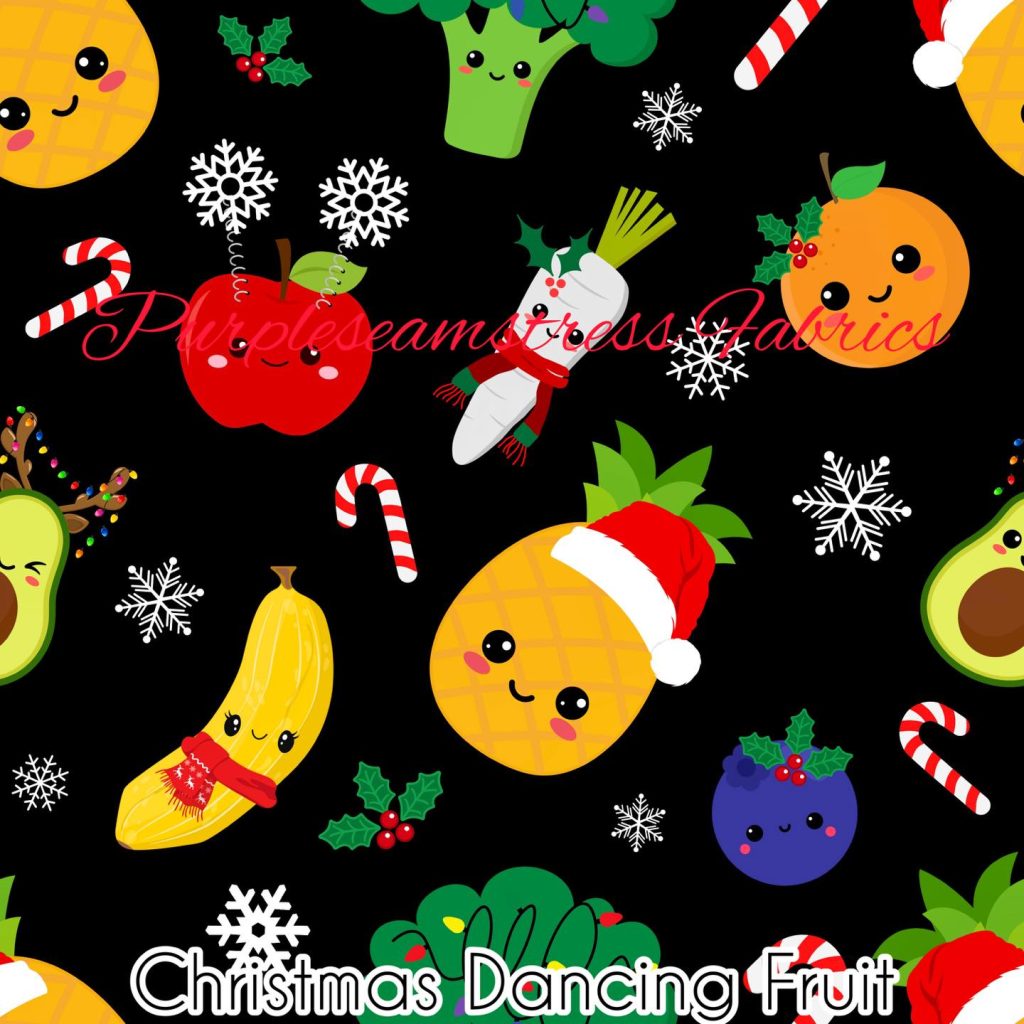 Christmas Dancing Fruit – Fabric – Purpleseamstress Fabric