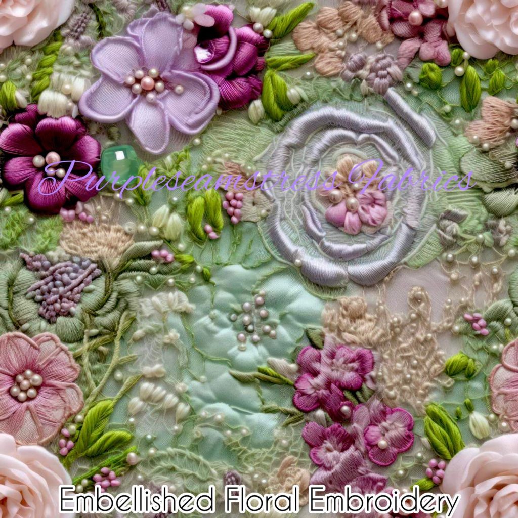 Faux Embellished Floral Embroidery – Fabric – Purpleseamstress Fabric