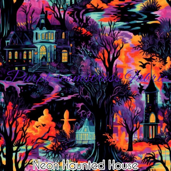 Neon Haunted House – Fabric – Purpleseamstress Fabric