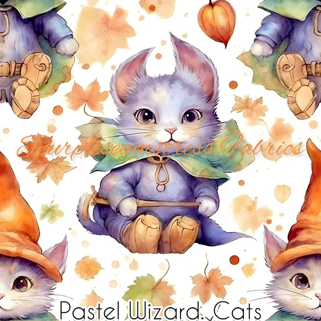 Pastel Wizard Cats Cotton Lycra – Purpleseamstress Fabric