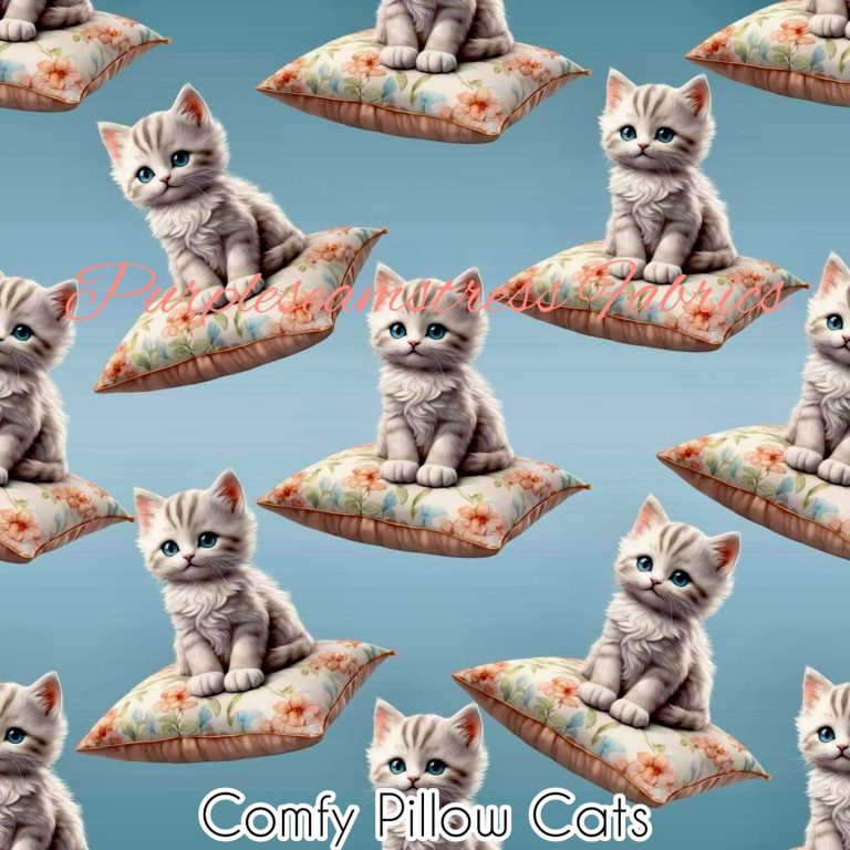 Comfy Pillow Cats – Fabric – Purpleseamstress Fabric