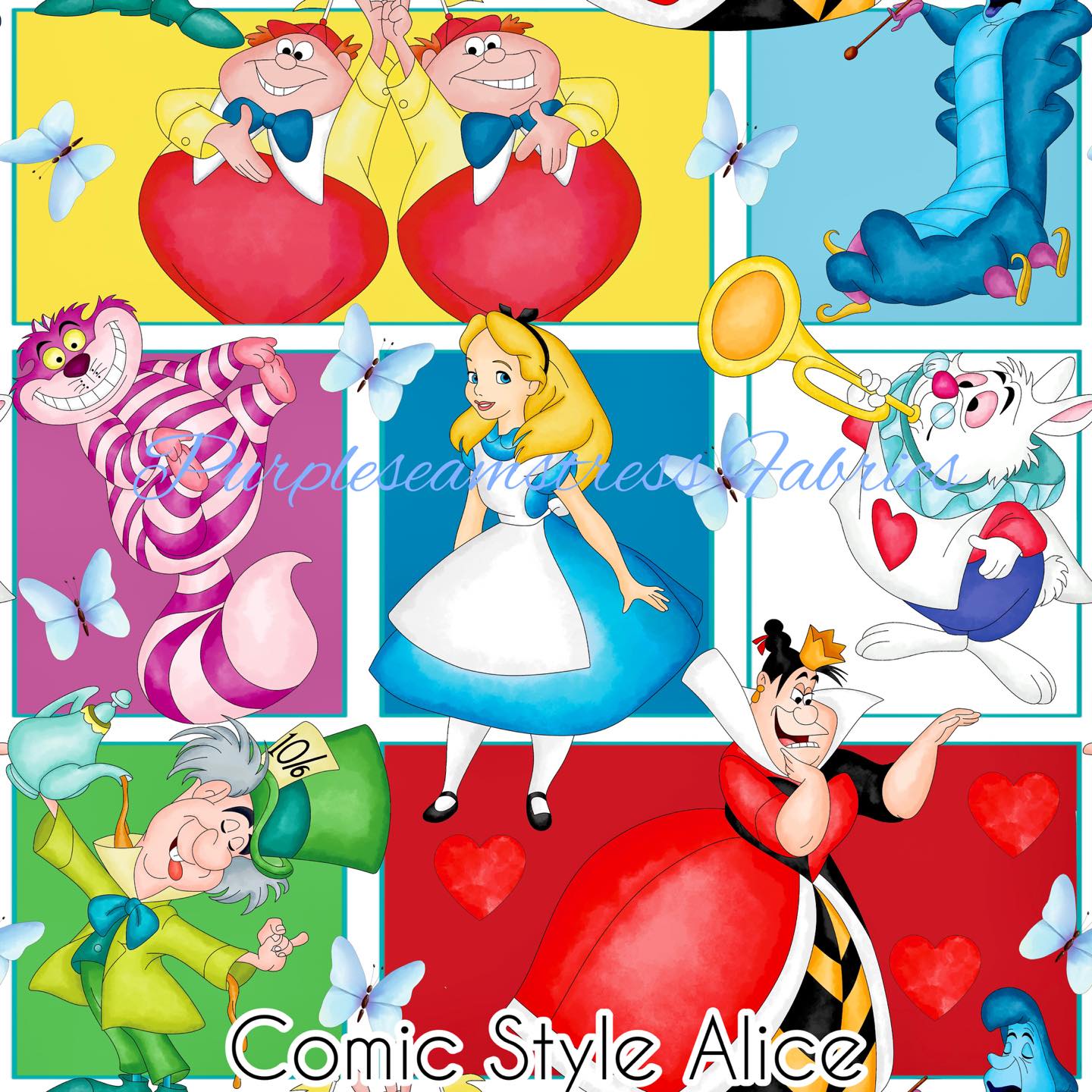 Comic Style Alice Cotton Lycra – Purpleseamstress Fabric