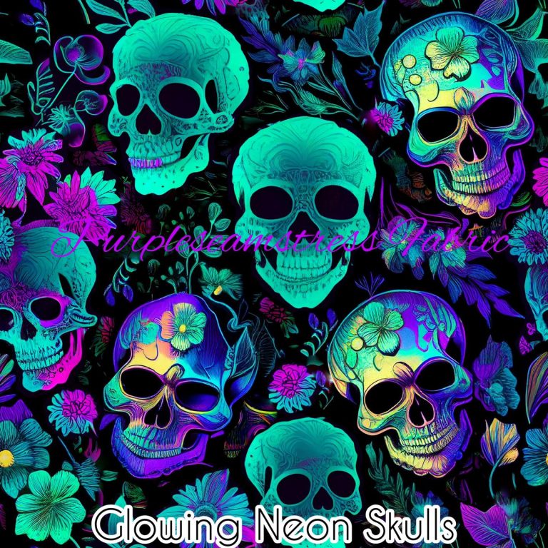 Glowing Neon Skulls – Purpleseamstress Fabric