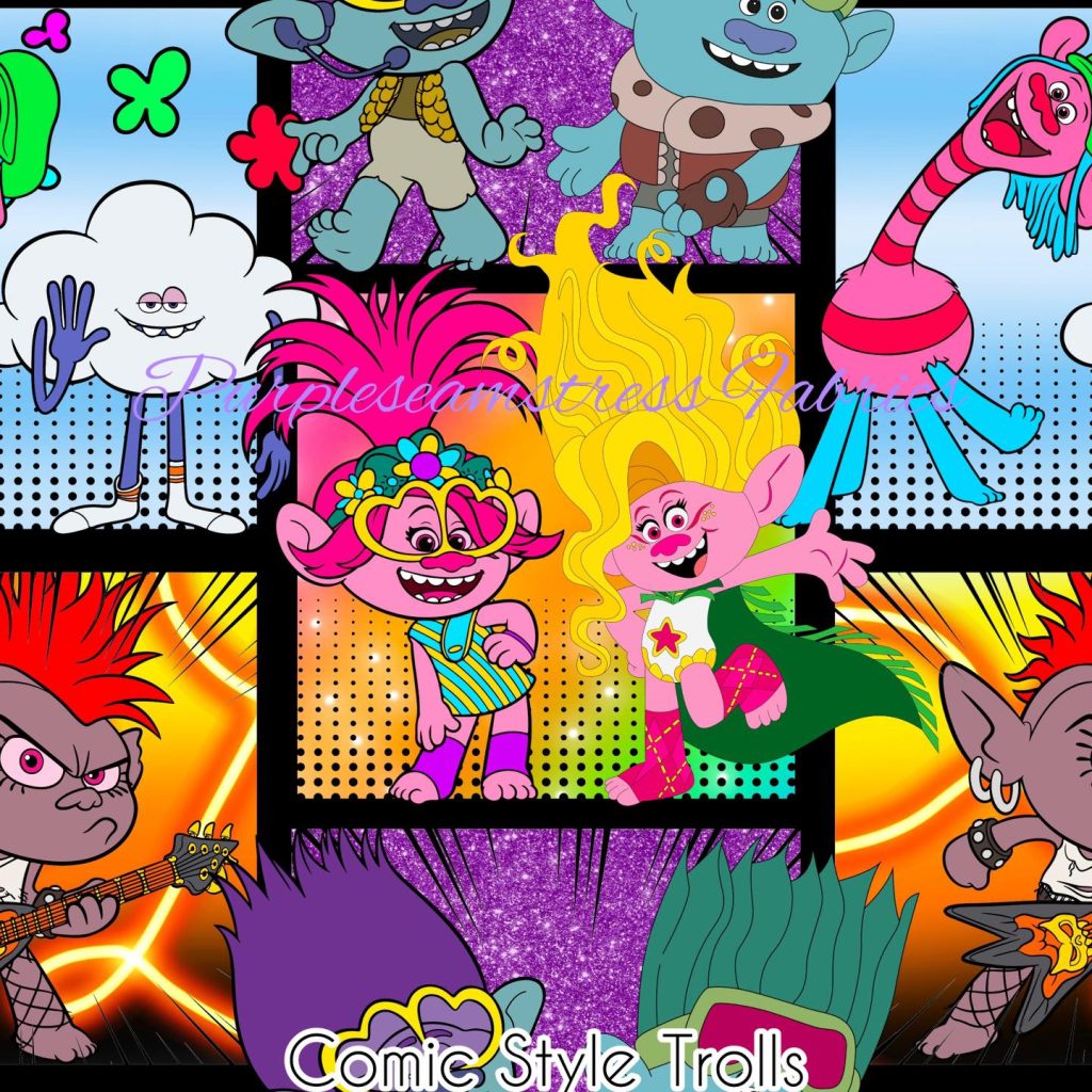 Comic Style Trolls – Fabric – Purpleseamstress Fabric