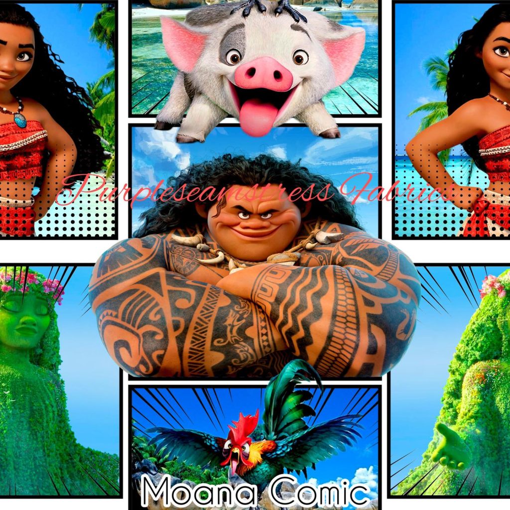 Moana Comic Cotton Lycra – Purpleseamstress Fabric