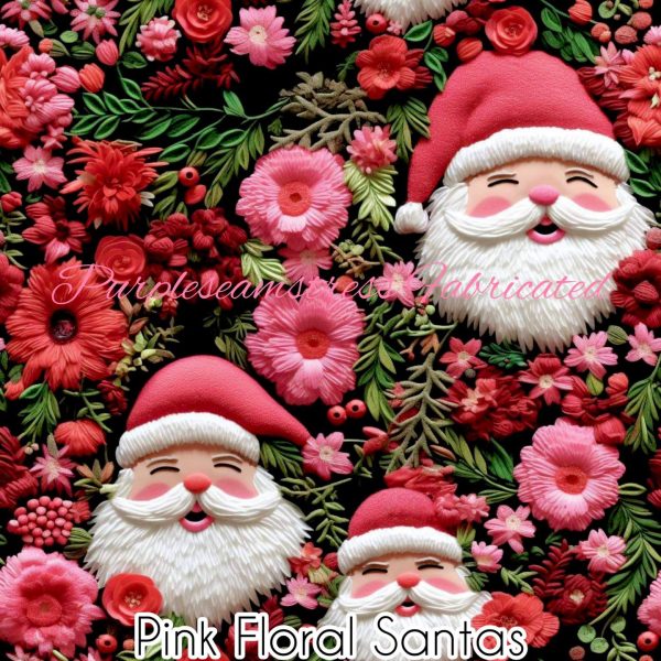 Pink Floral Santas – Fabric – Purpleseamstress Fabric