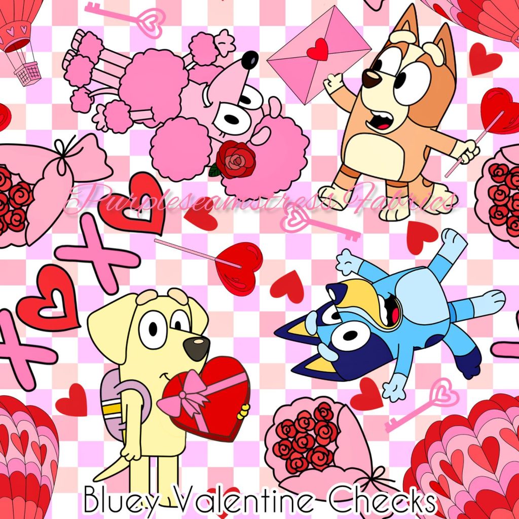 Bluey Valentine Checks – Fabric – Purpleseamstress Fabric