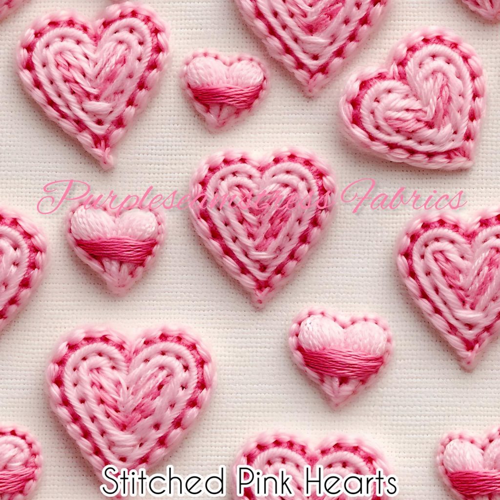 Stitched Pink Hearts – Purpleseamstress Fabric