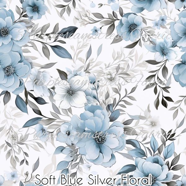 Soft Blue Silver Floral – Fabric – Purpleseamstress Fabric