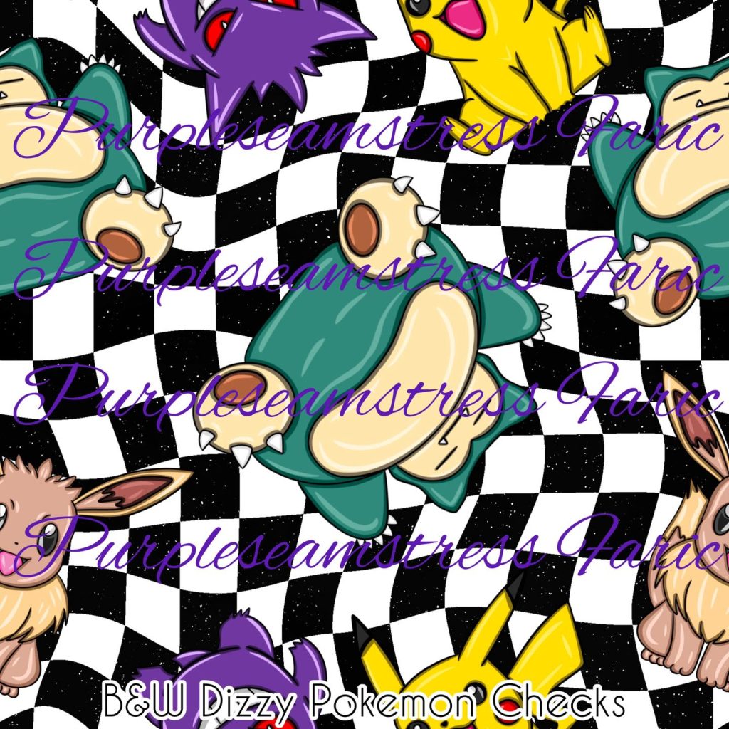 B & W Dizzy Pokemon Checks – Fabric – Purpleseamstress Fabric